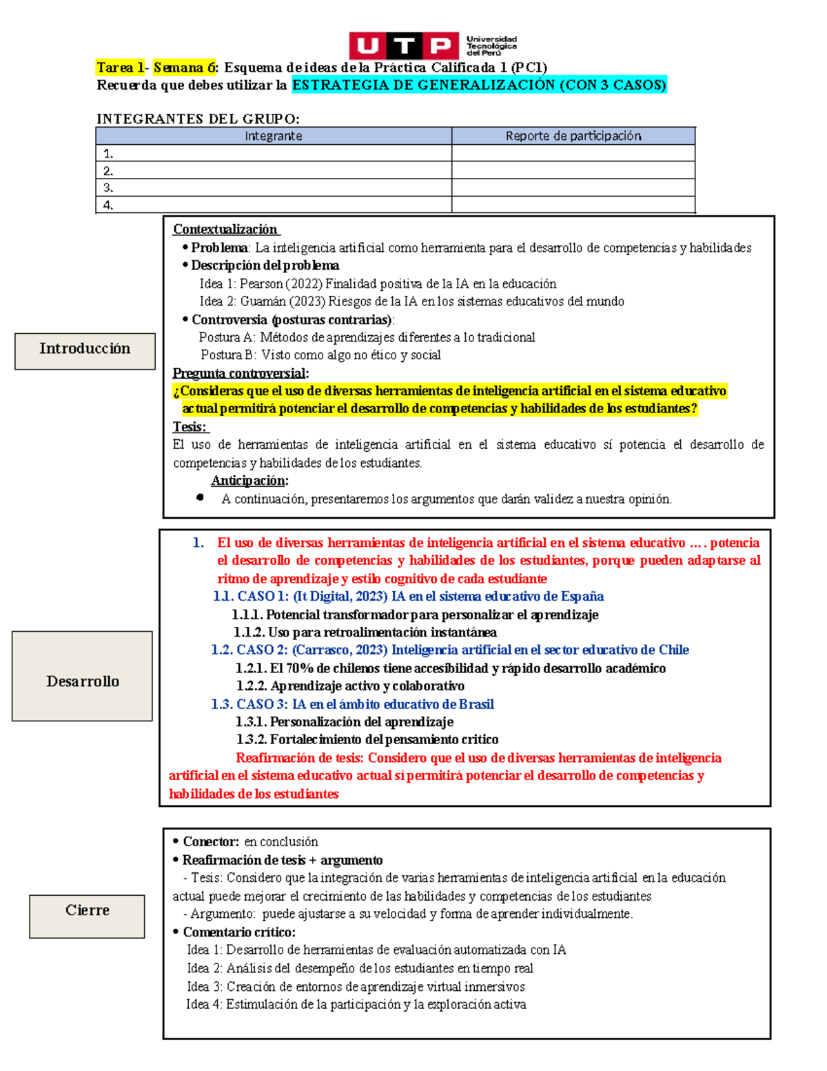 44 utri - Práctica Calificada 1: Estrategia de Generalización en IA ...