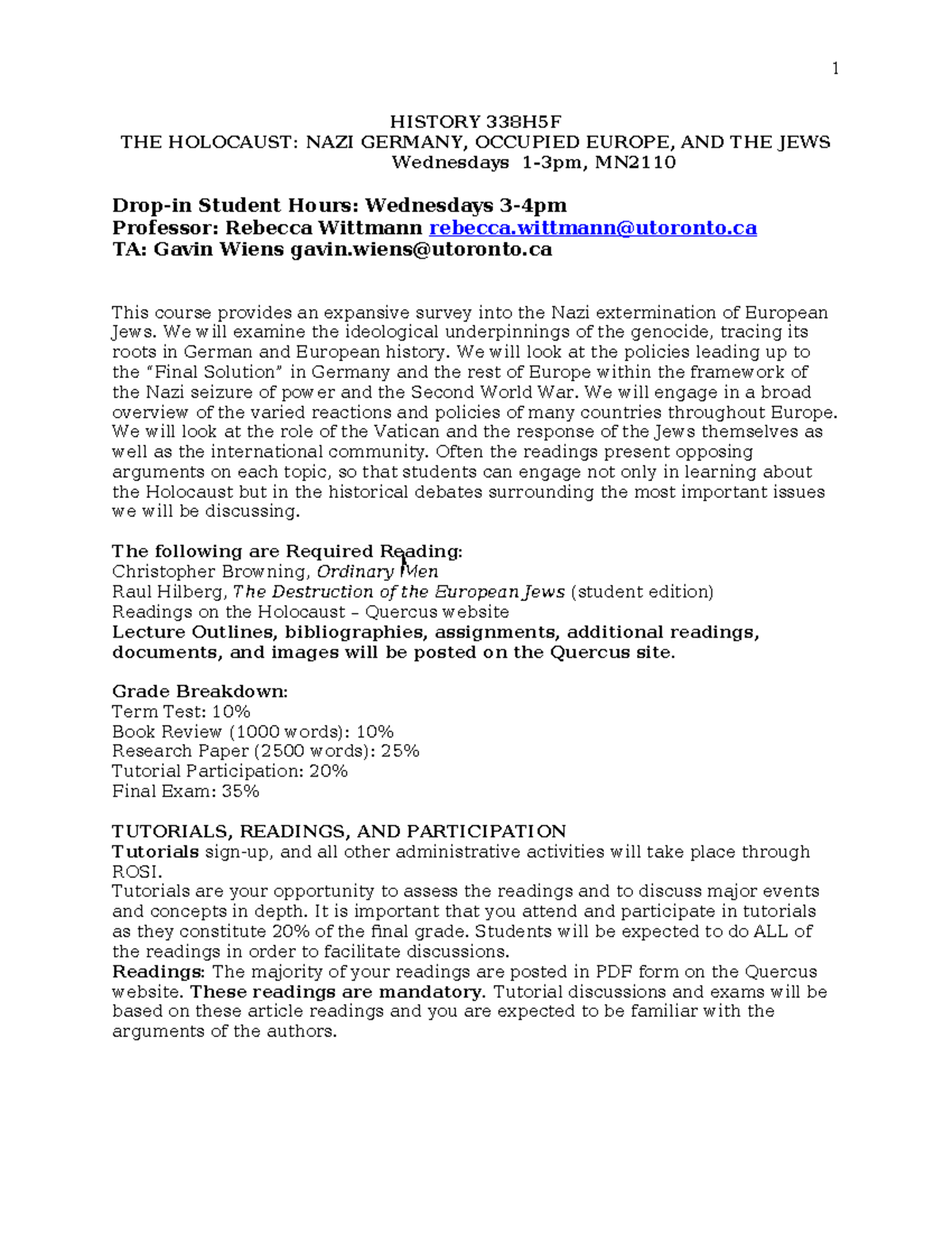 HIS338H5F Lecture Notes: The Holocaust in Nazi Germany and Europe - Studocu