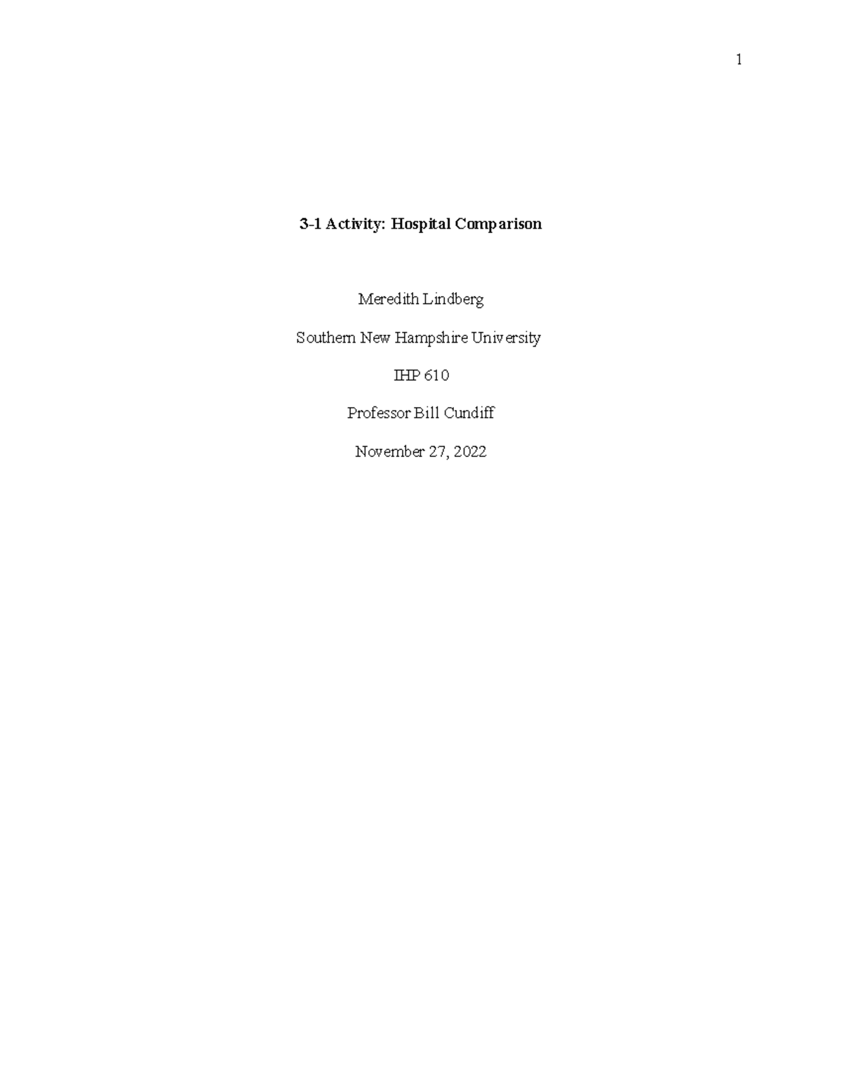 IHP 610 Final Exam: Comparative Analysis of Hospitals in RI - Studocu