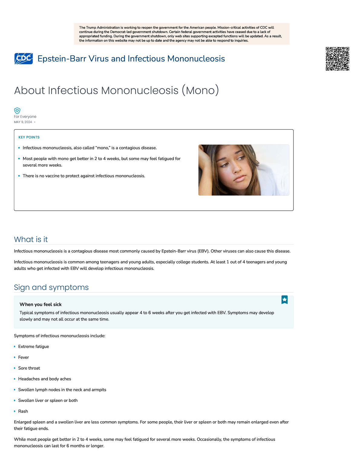 Infectious Mononucleosis (Mono) Overview - CDC Guidelines and Info ...