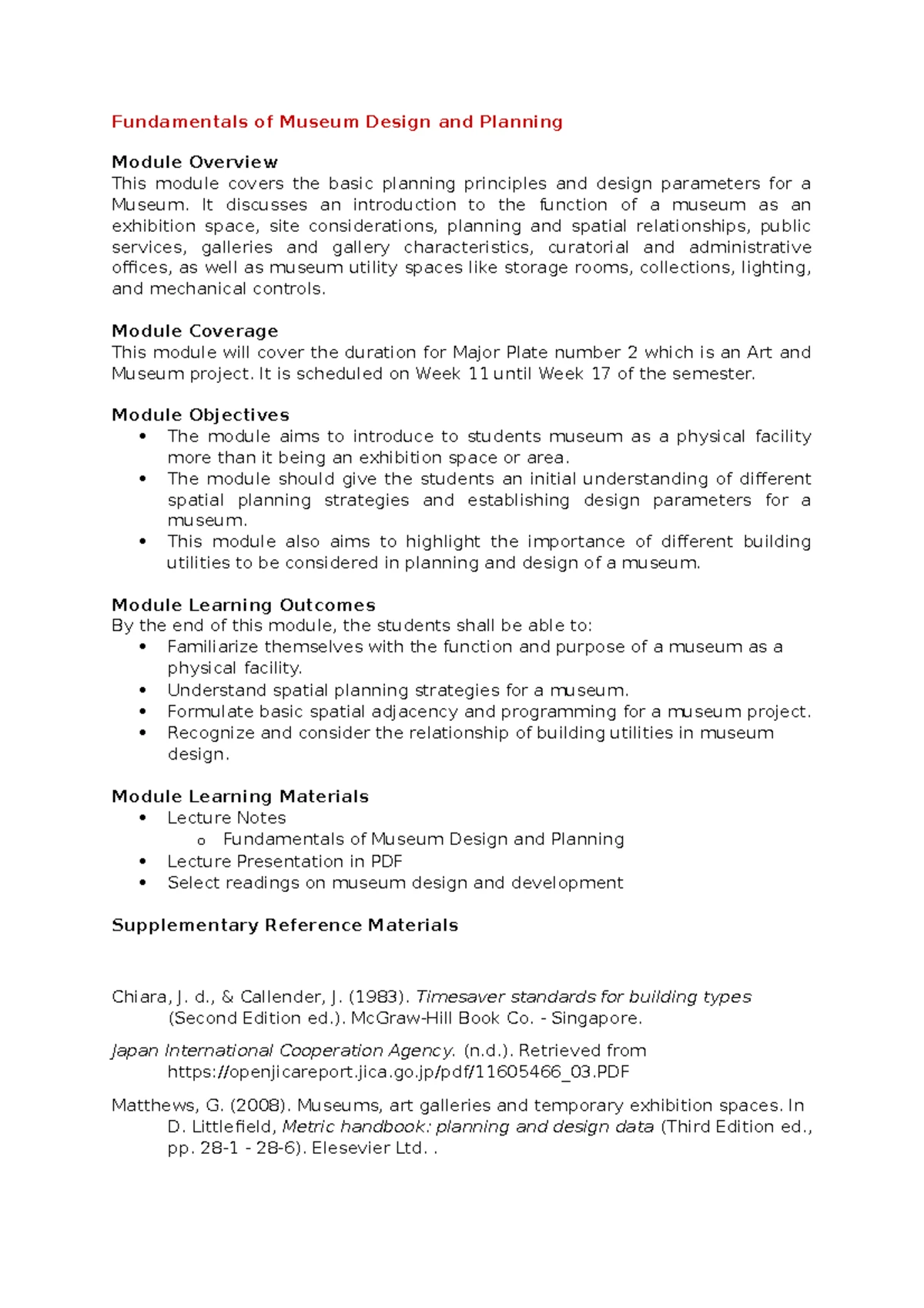 Museum Planning X - Fundamentals of Museum Design and Planning Module ...