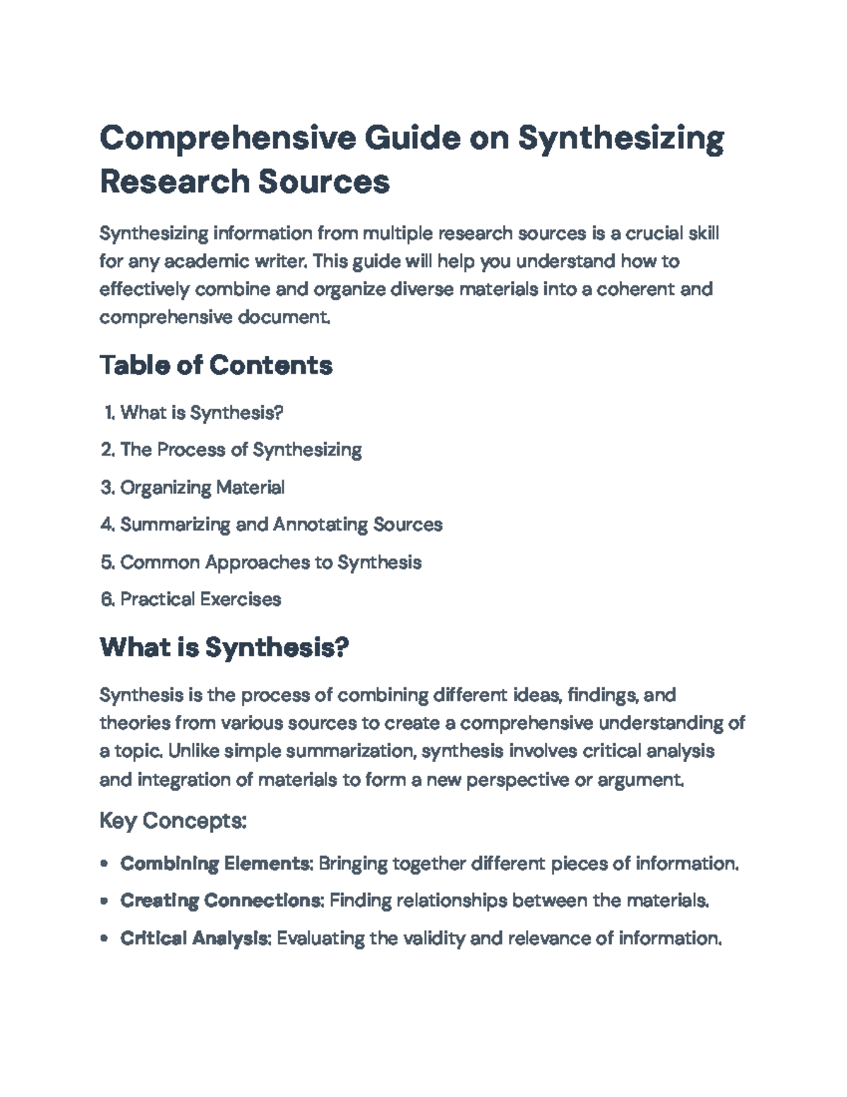 Comprehensive Guide on Synthesizing Research Sources (Course code ...