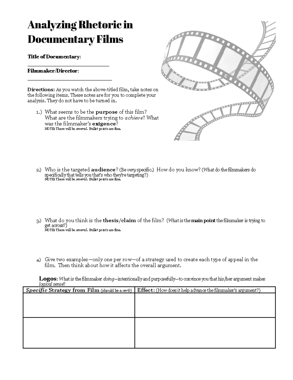 Documentary Film Analysis (Notes) - Rhetorical Strategies - Studocu