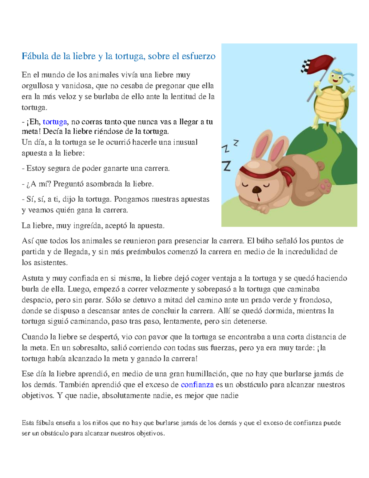 Liebre y la tortuga - fabula - Fábula de la liebre y la tortuga, sobre ...