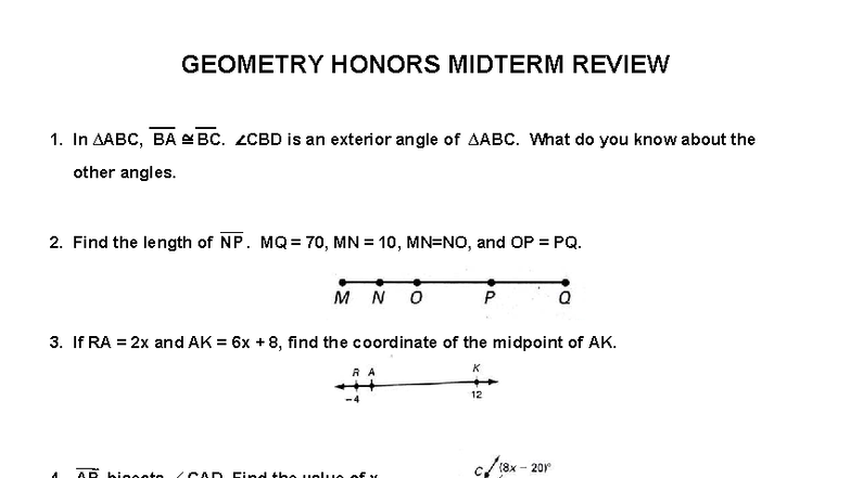 Geometry Honors Midterm Review 1 - Key Concepts and Solutions - Studocu