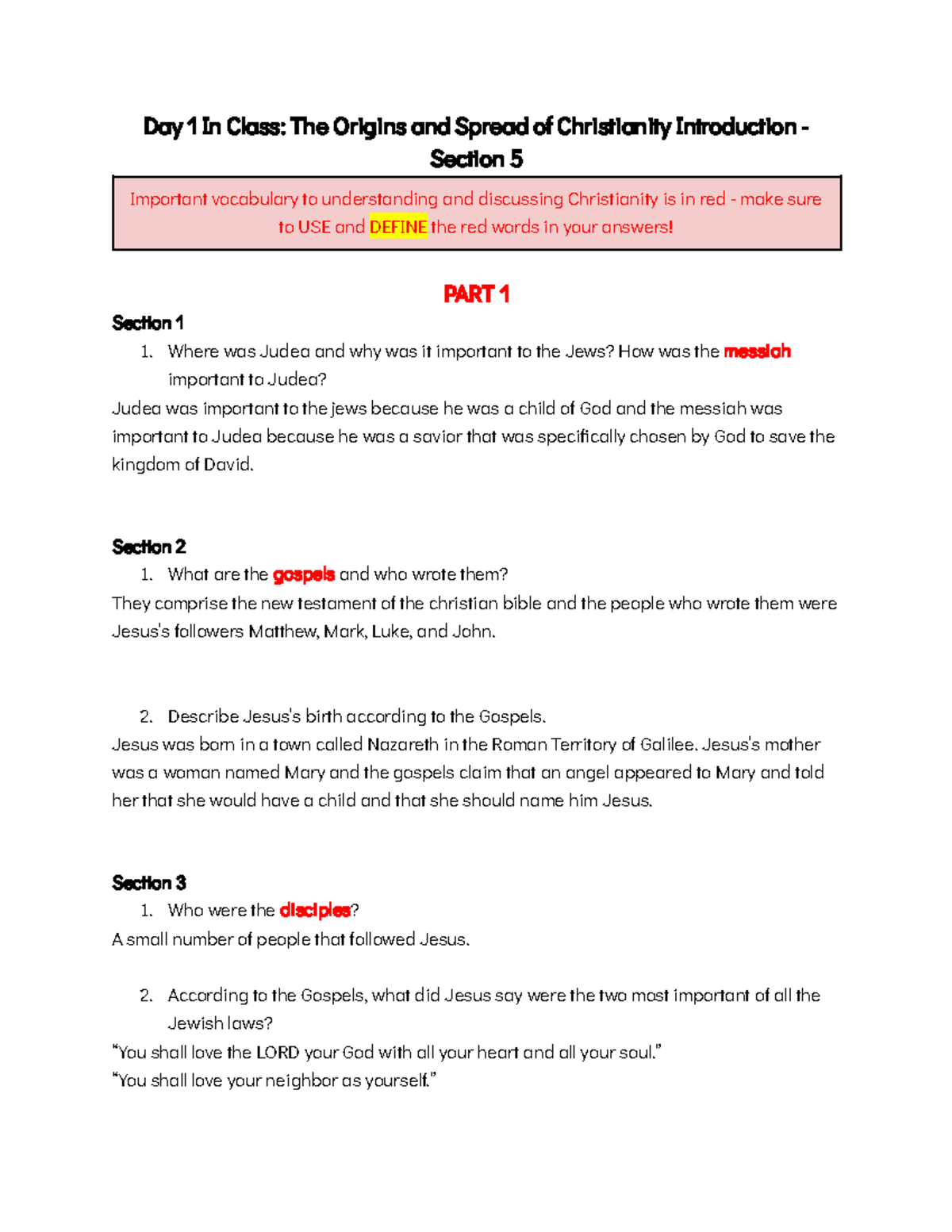 Learning About World Religions - Christianity (Sections 1-5) Notes ...