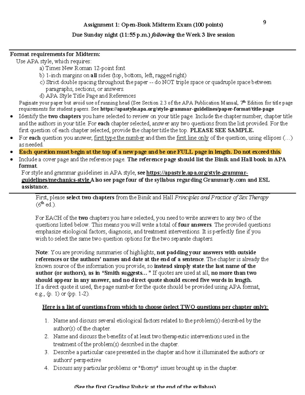 628 Midterm Exam Assignment: APA Format Guidelines and Chapter Review ...
