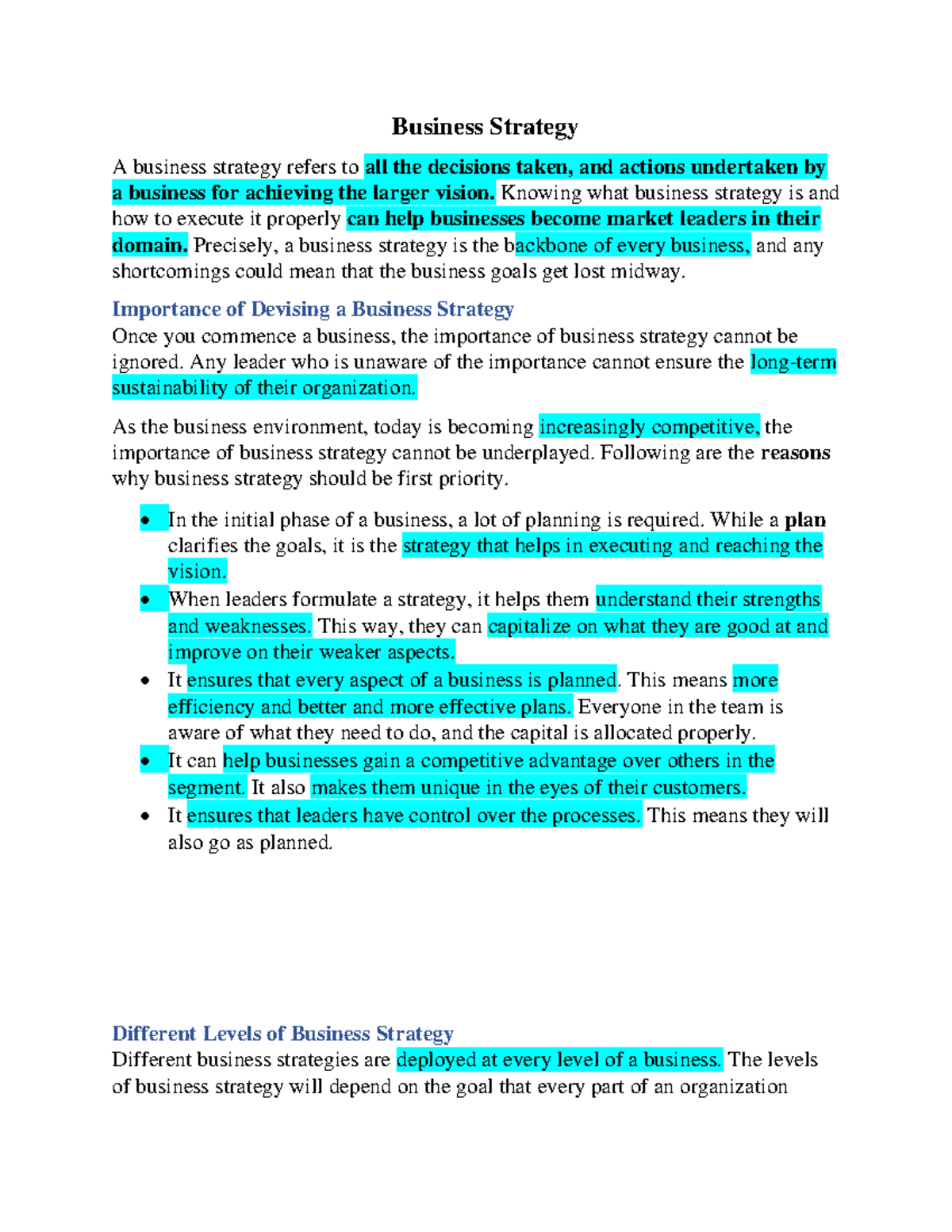 Business Strategy Overview: Levels, Key Aspects & Importance - Studocu