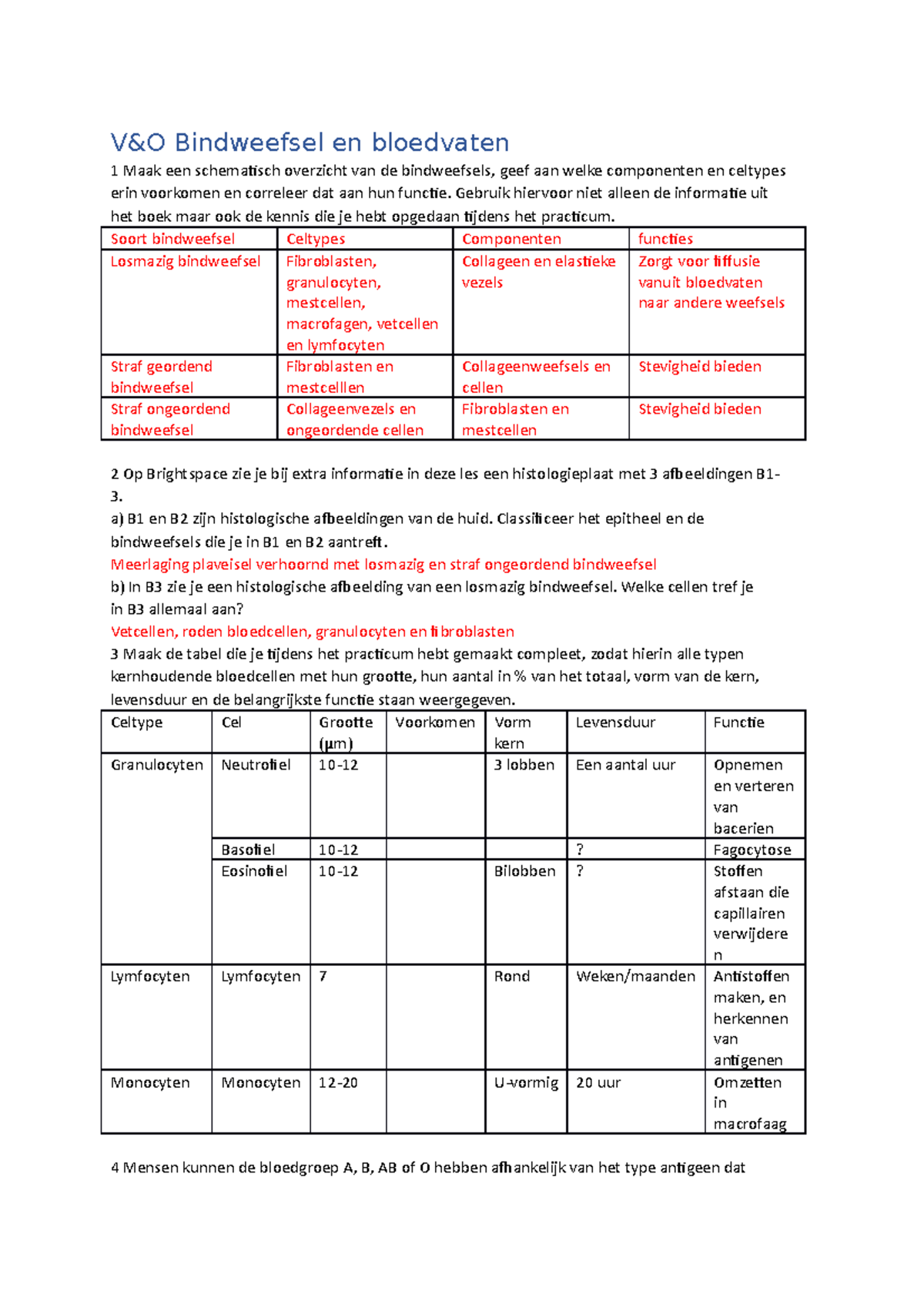 Biomoleculen Wg 4.14: Bindweefsel en Bloedvaten Lesnotities - Studeersnel