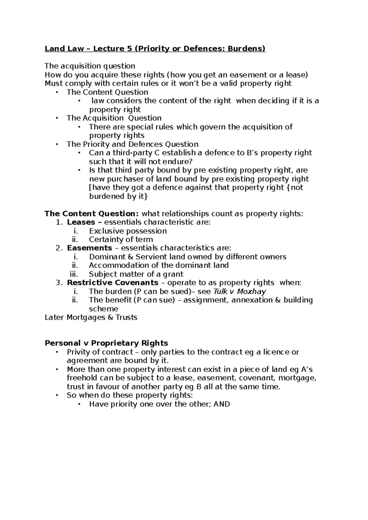 Land Law – Lecture 5: Priority and Defences in Property Rights - Studocu