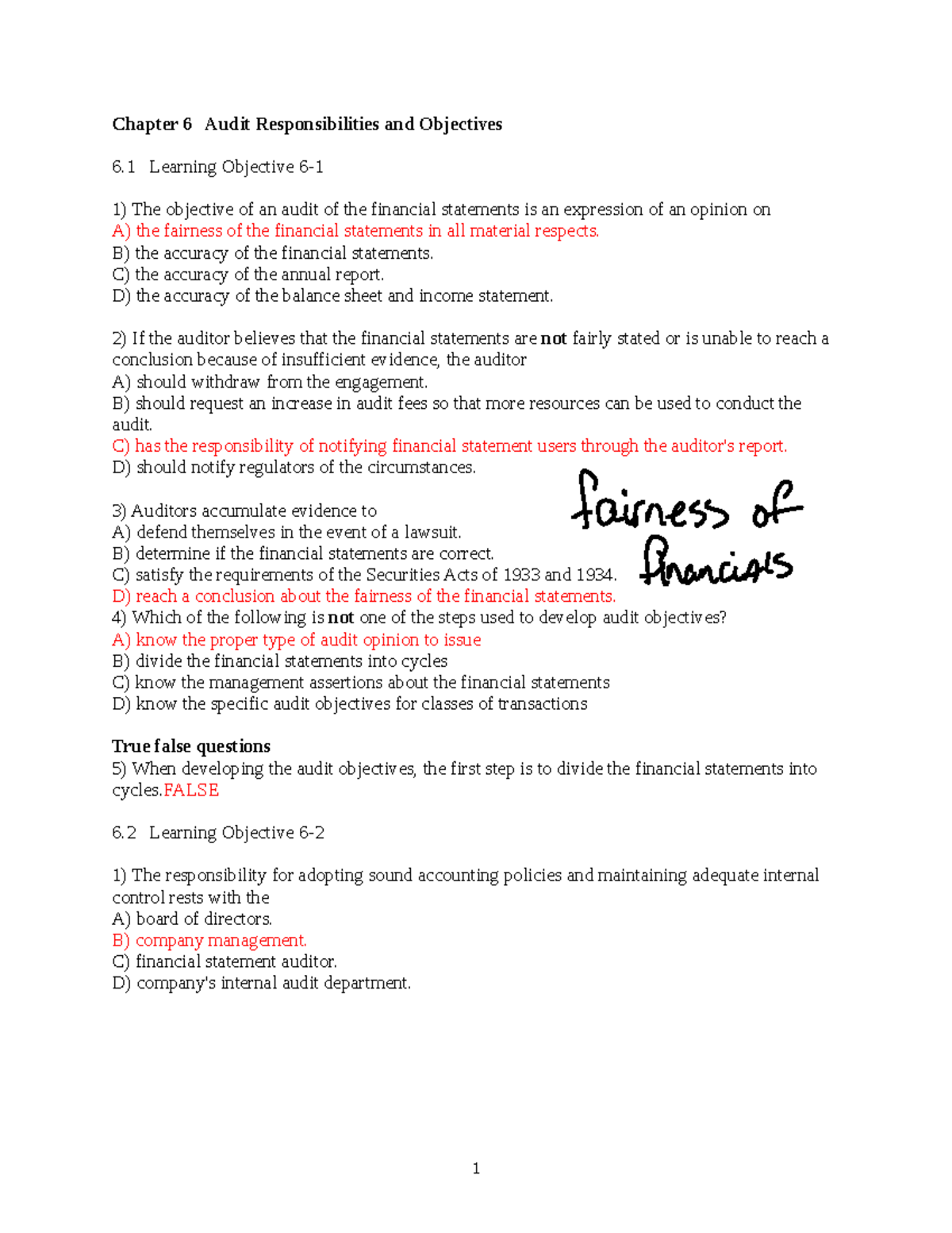 Chapter 06 Audit Responsibilities & Objectives Questions - Studocu