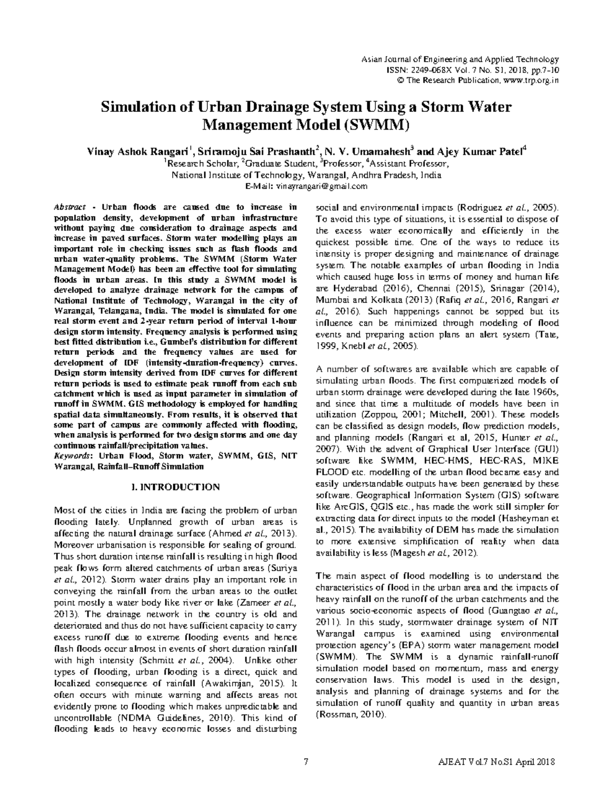 Simulation of Urban Drainage System Using SWMM at NIT Warangal - Studocu