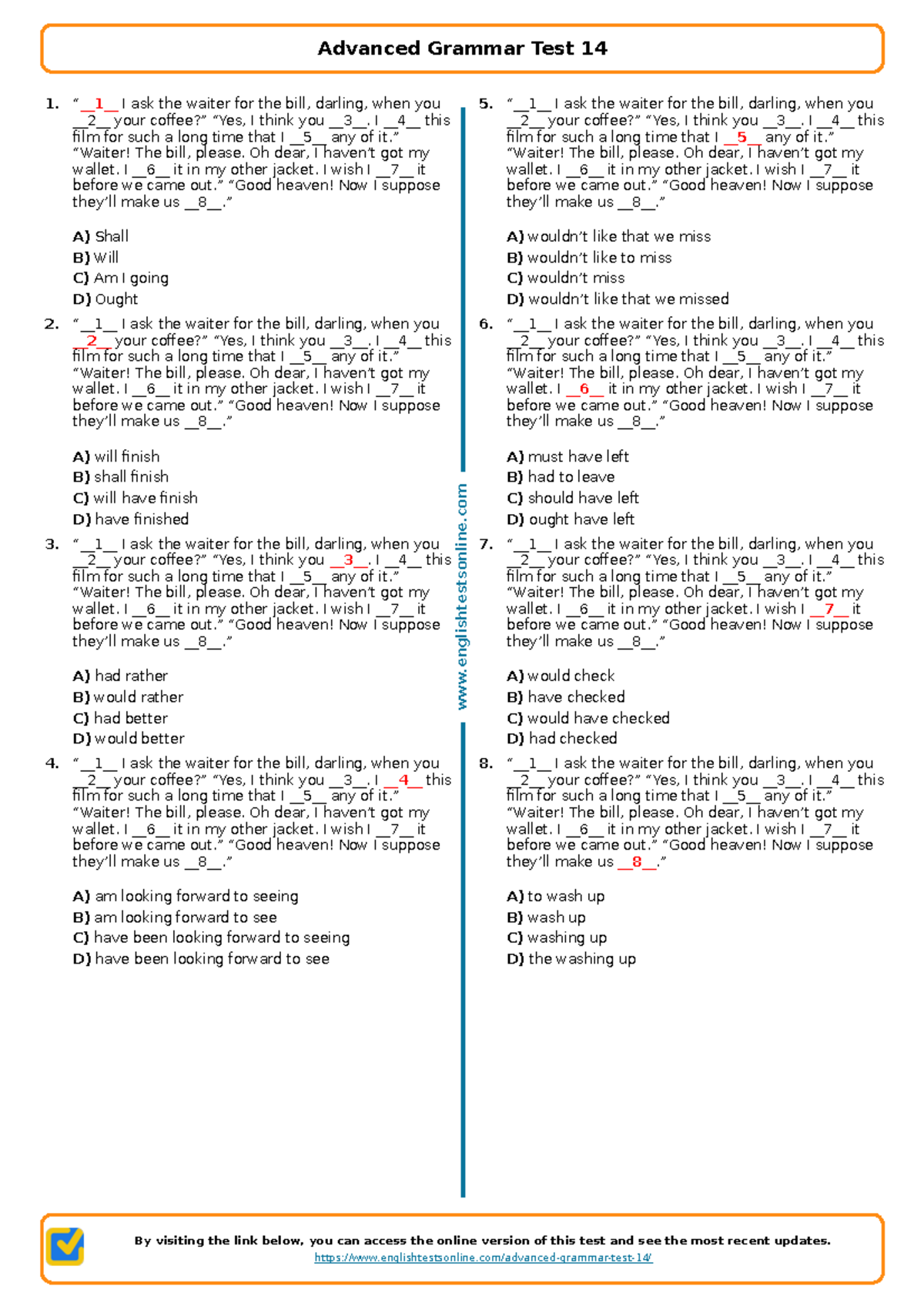 Advanced Grammar Test 14: Practice Questions and Answers - Studocu