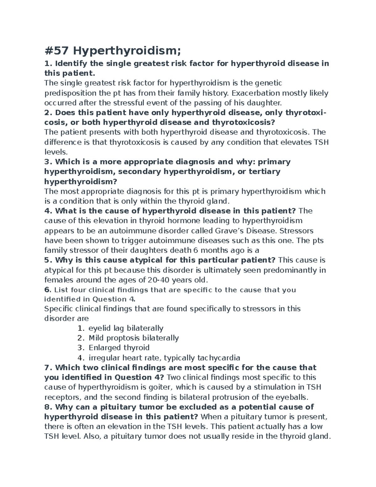 Case Study #57: Diagnosing Hyperthyroidism in a Patient - Studocu