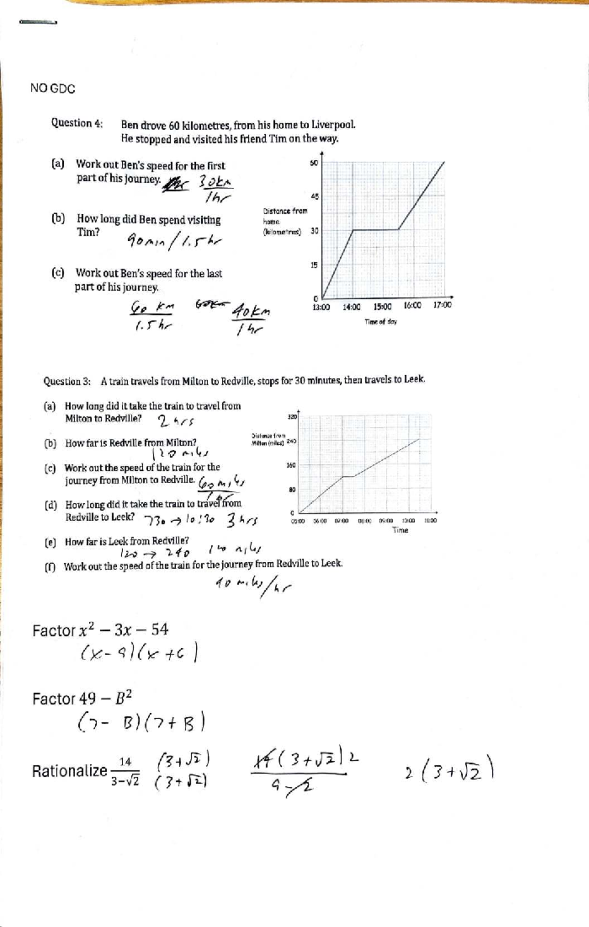 NOGDC Math Problem Set: Journey Distances & Speed Calculations - Studocu