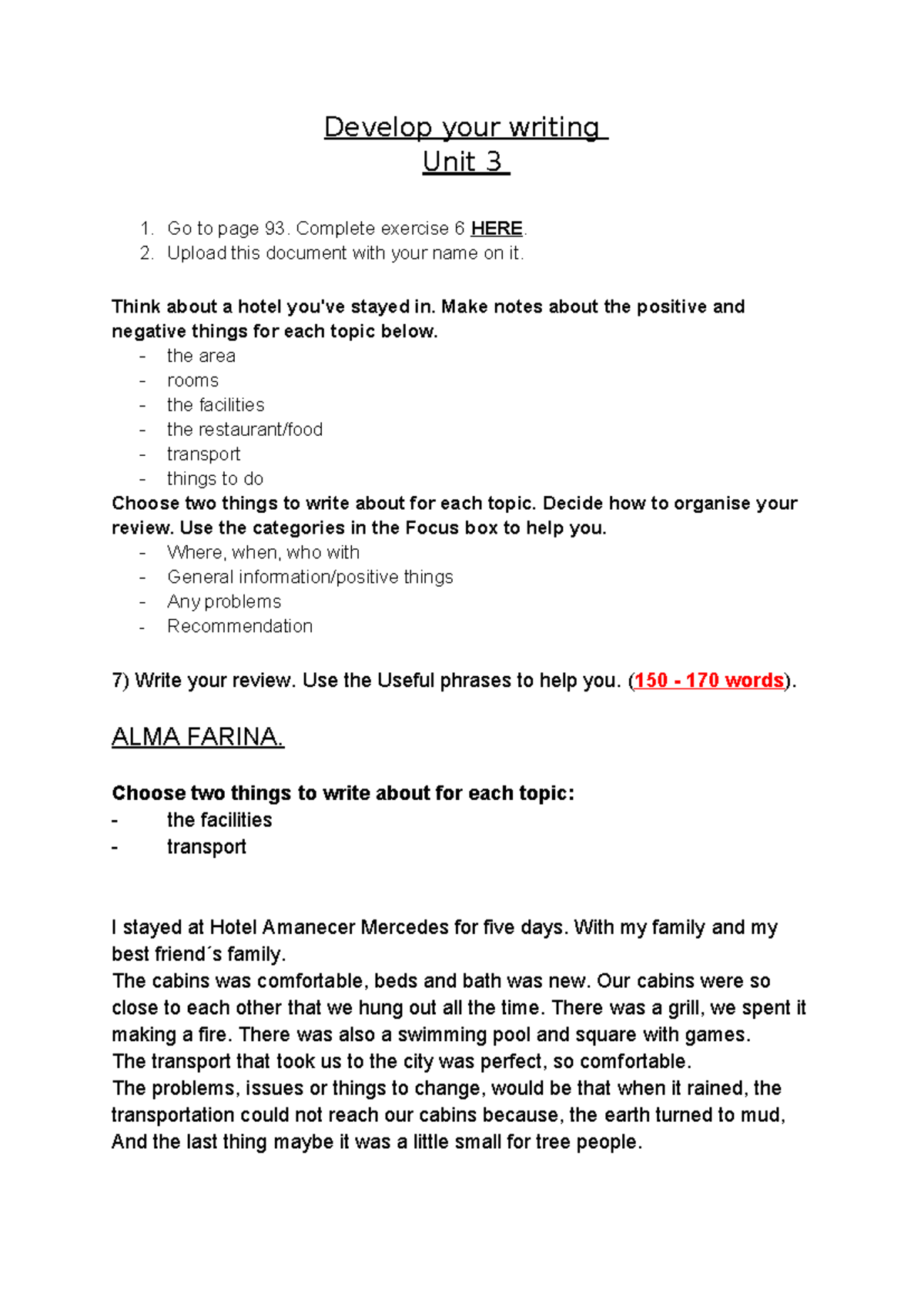 Writing Review Notes for Unit 3 - Hotel Experience - Studocu