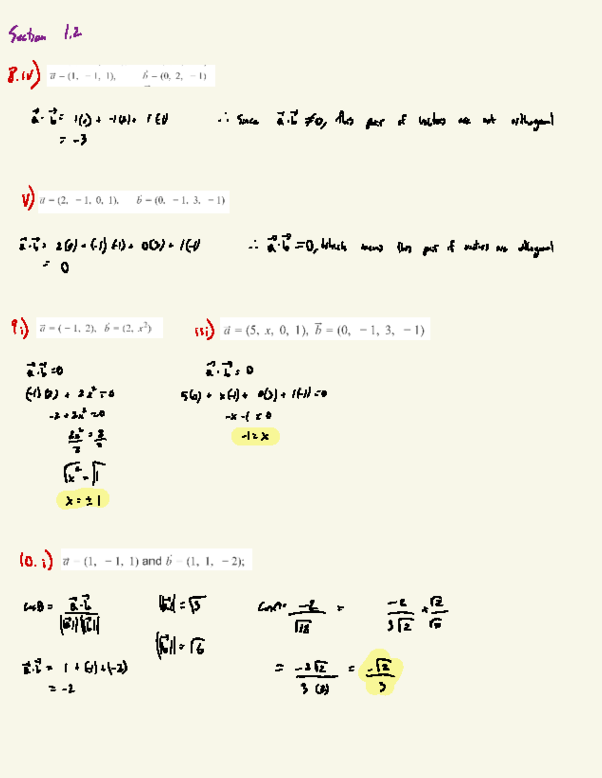 Week 2 Homework - Math Concepts and Orthogonal Vectors - Studocu