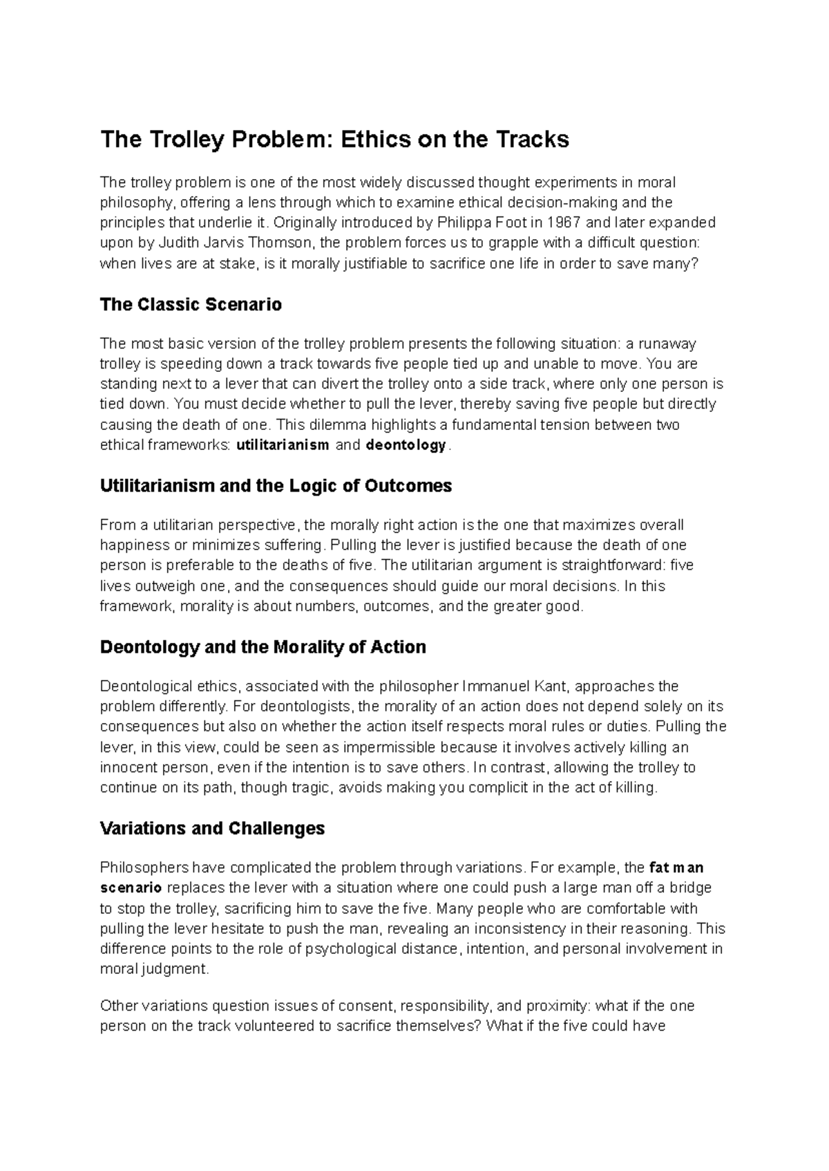 Trolley Problem: Ethical Dilemmas in Moral Philosophy - Studocu