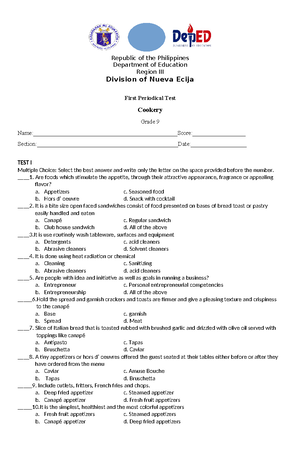 Cookery-Dll-Dpl - DLL - DETAILED LESSON PLAN School PDMHS Grade Level ...