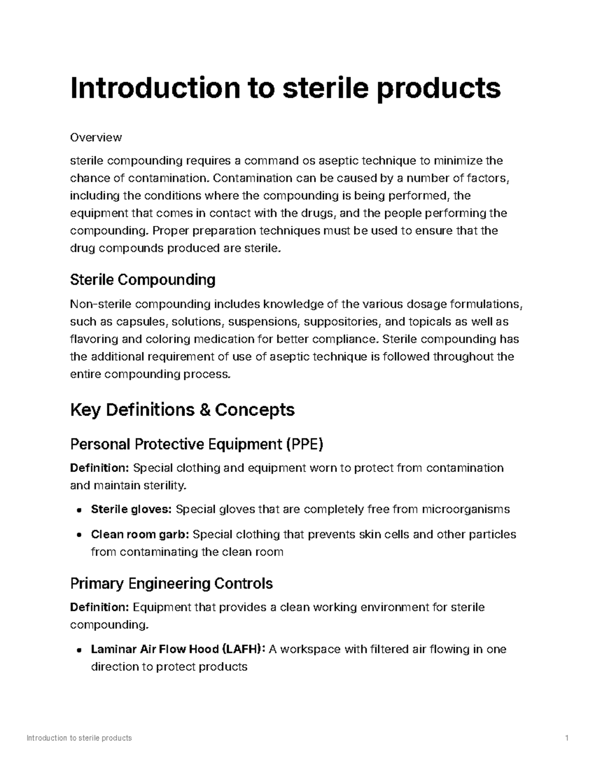 Sterile Compounding Techniques and Guidelines - PHAR 101 - Studocu