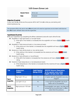 Ocean zones lab report (course code: OCE101) - Studocu