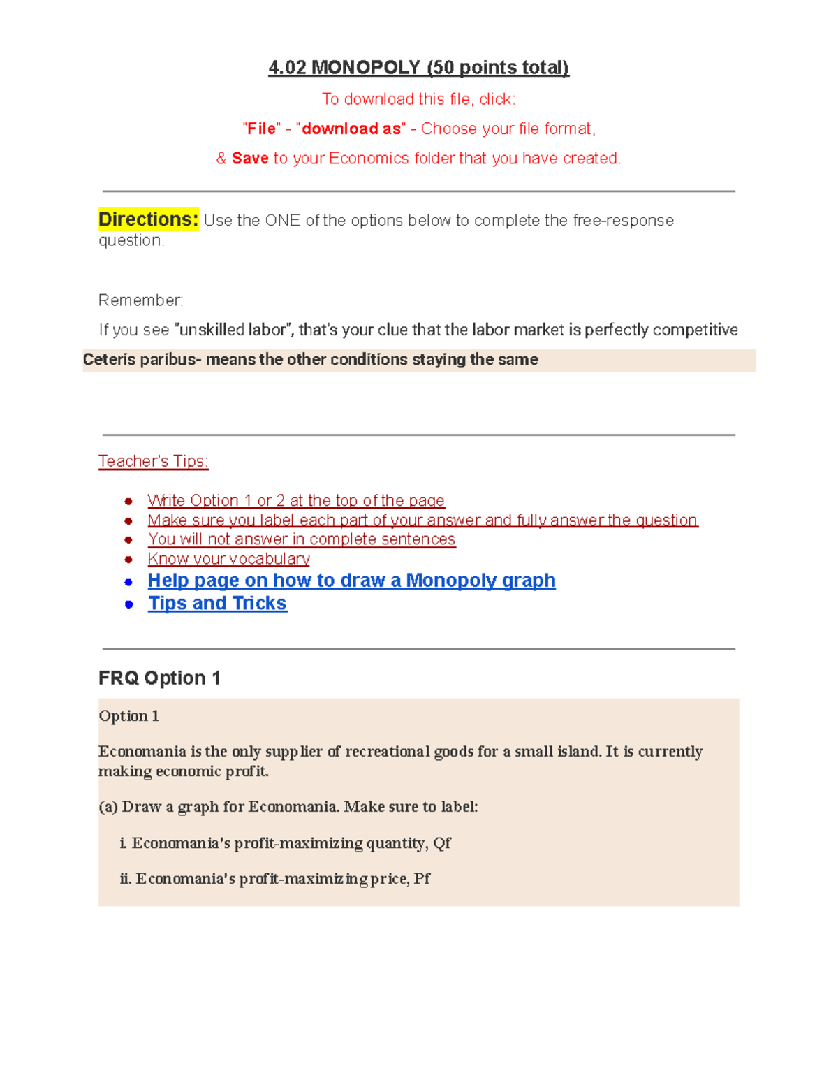4.02 Monopoly Analysis - AP Microeconomics Option 1 - Studocu