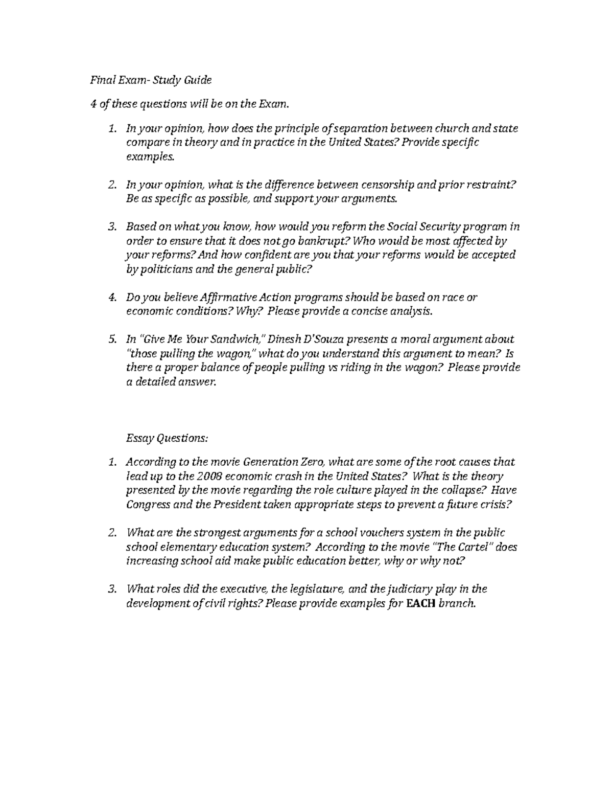 Final Exam Study Guide: Key Topics for Exam #3 Preparation - Studocu
