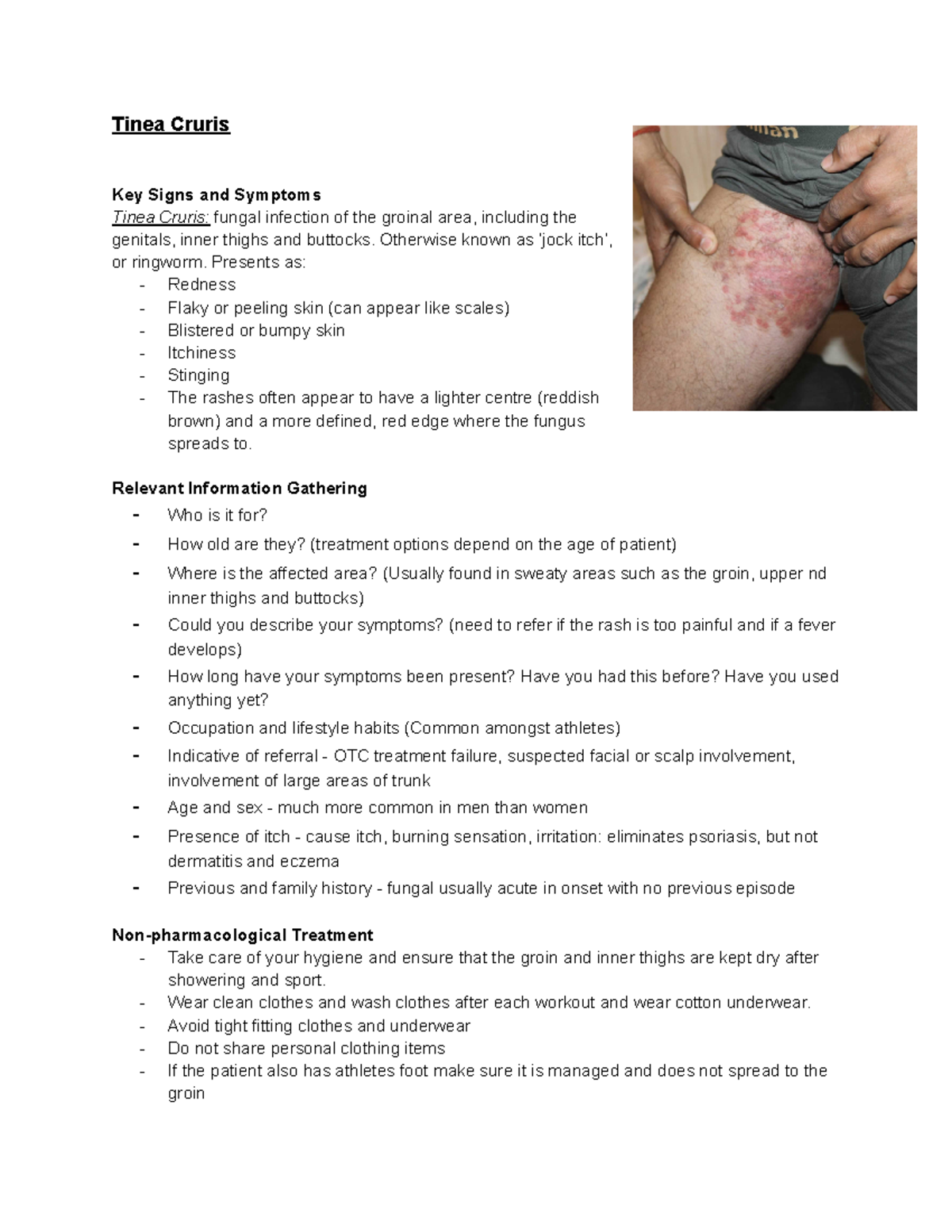 PHAR2822 Final Exam Study Notes: Tinea Cruris Overview and Treatment ...
