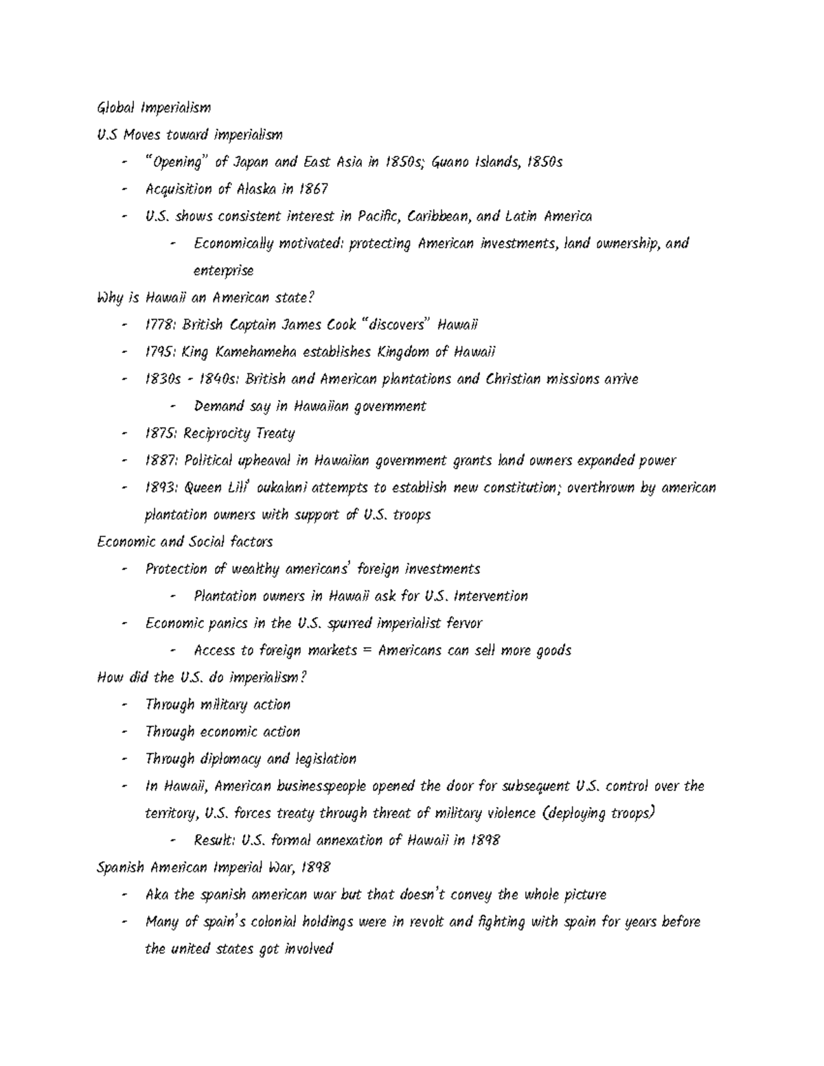 History 104 - U.S. Imperialism: Key Events and Impact (Feb 2023) - Studocu