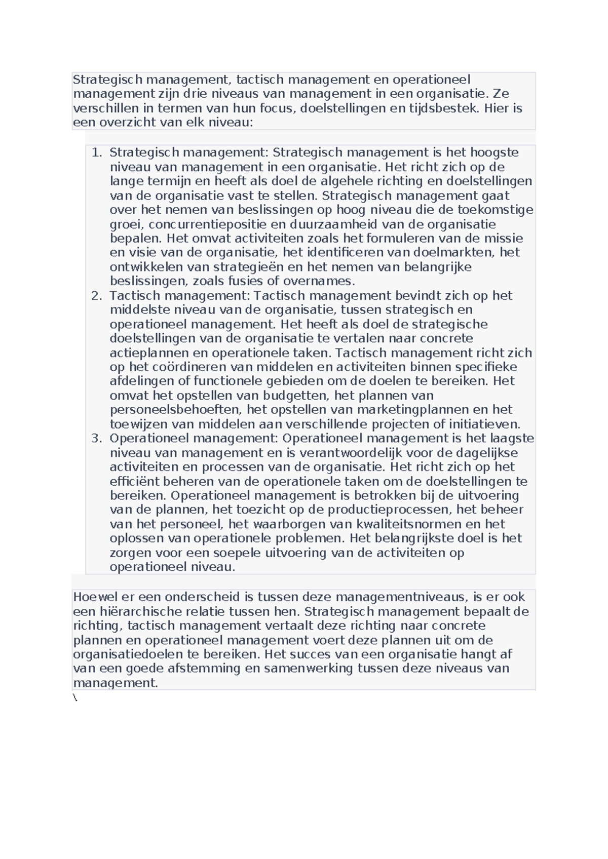 Strategisch, Tactisch en Operationeel Management Uitleg - Studeersnel