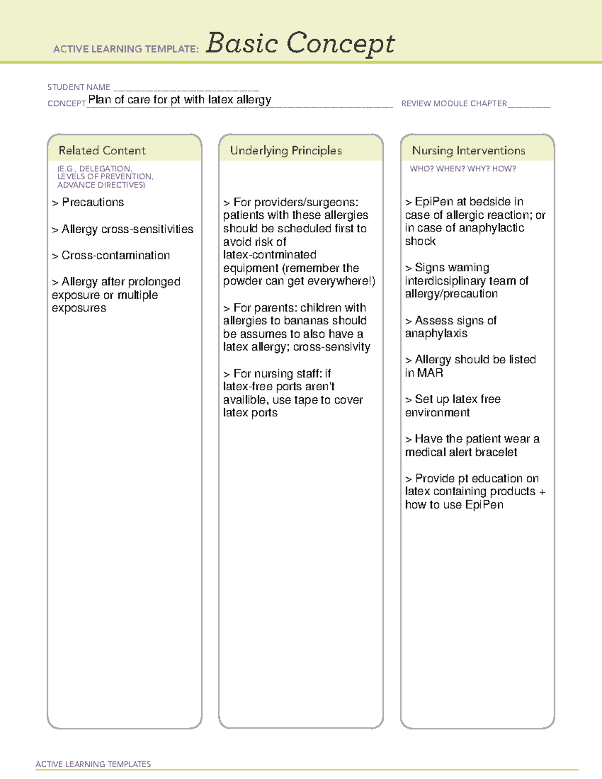 Basic Concepts of Latex Allergy: Nursing Interventions & Care Plan ...