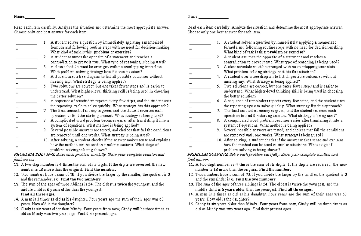 QUIZ 1 - Problem Solving Strategies and Solutions - Studocu