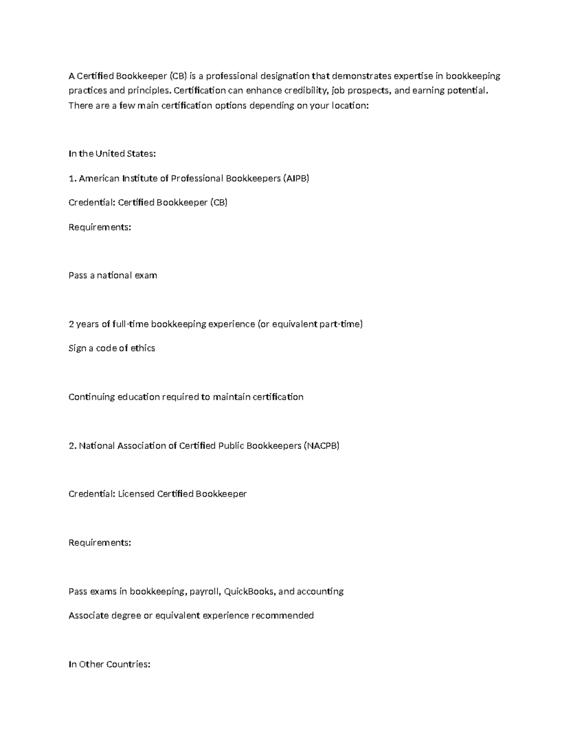 Certified Bookkeeper (CB) Overview: Credentials & Requirements - Studocu
