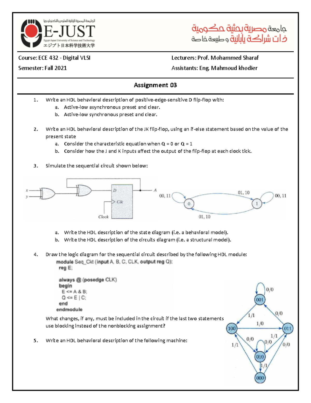 Assignment 03 - assign2 - Course: ECE 432 - Digital VLSI Lecturers: Prof. Mohammed Sharaf ...