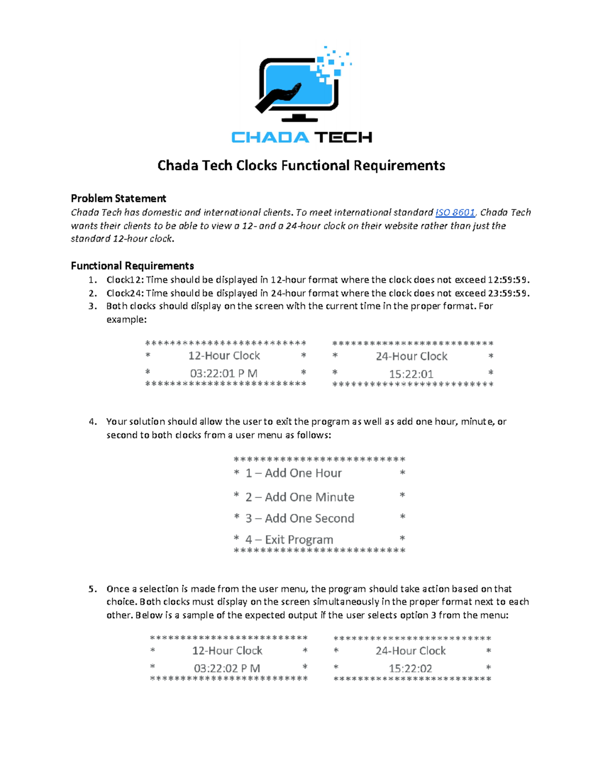 CS 210 Chada Tech Clocks Functional Requirements - Chada Tech Clocks Functional Requirements ...