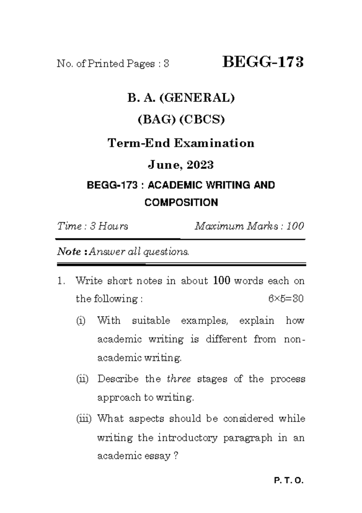 BEGG-173 - Academic Writing and Composition: Previous Year Papers - Studocu