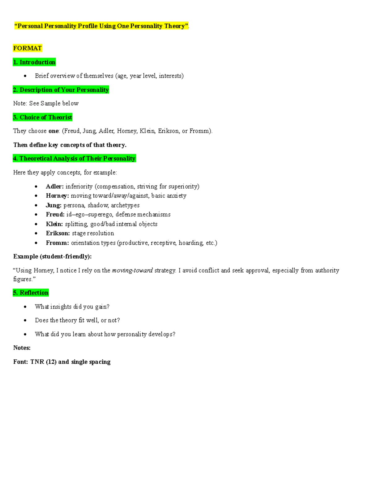 TOP Final Output: Personality Profile Analysis Using Horney's Theory ...