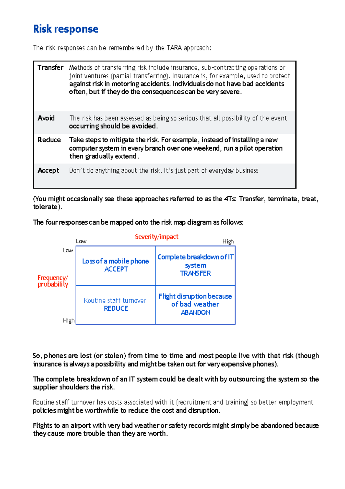 TARA Risk Response Strategies - BCG Analysis - Studocu
