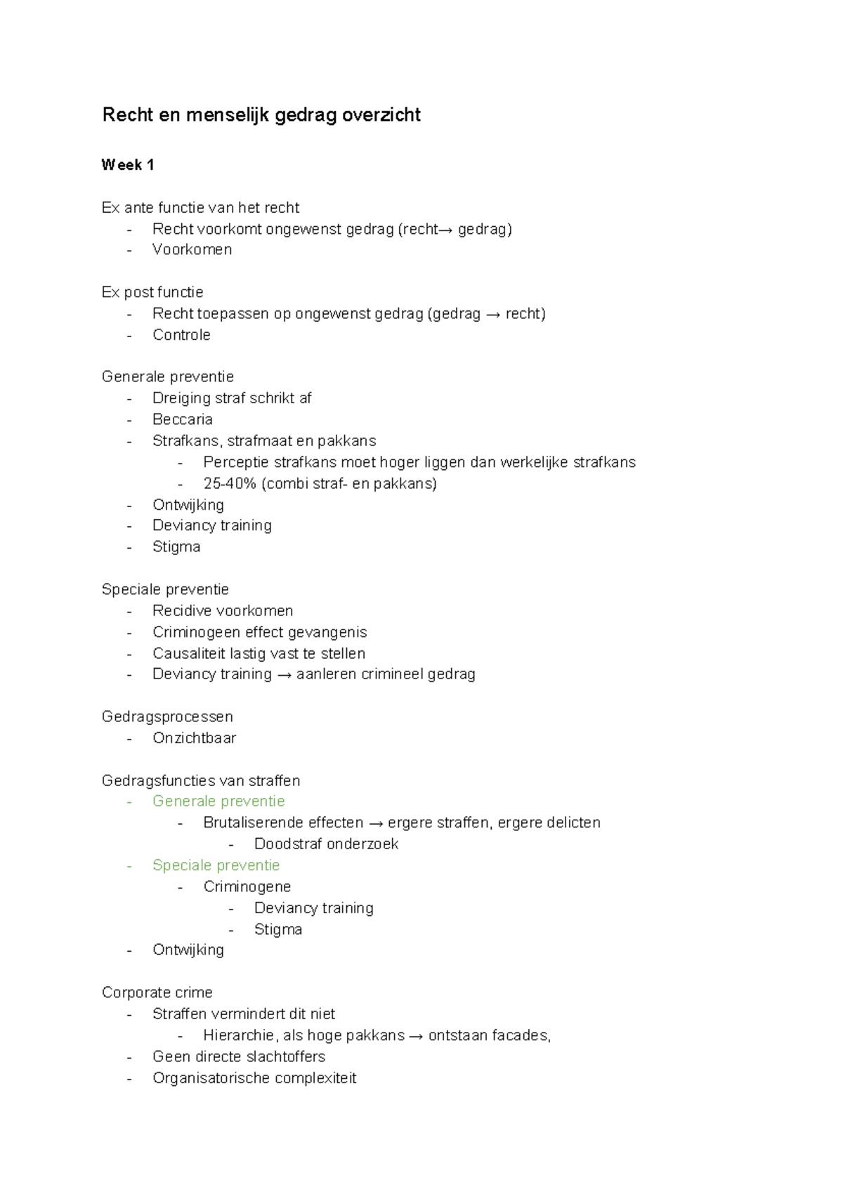RM overzicht per week - Recht en menselijk gedrag overzicht Week 1 Ex ...