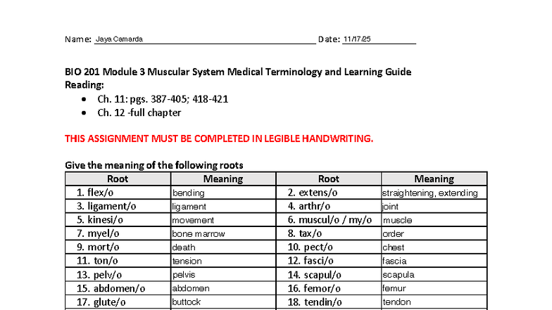 BIO 201 Module 3 Learning Guide: Muscular System Overview - Studocu