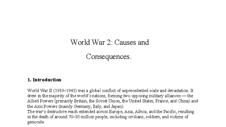 World War II (HIST 101): Key Causes and Consequences for Exams - Studocu