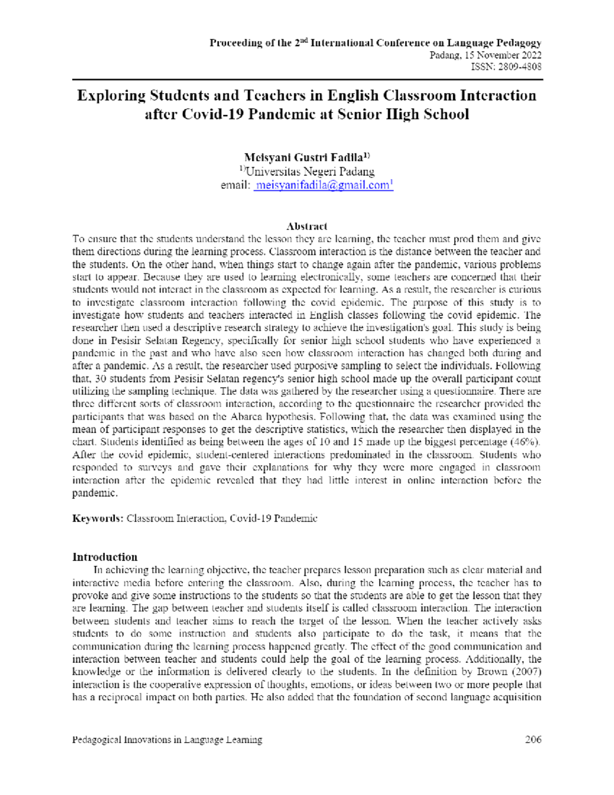 Exploring Students and Teachers in English Classroom Interaction after ...