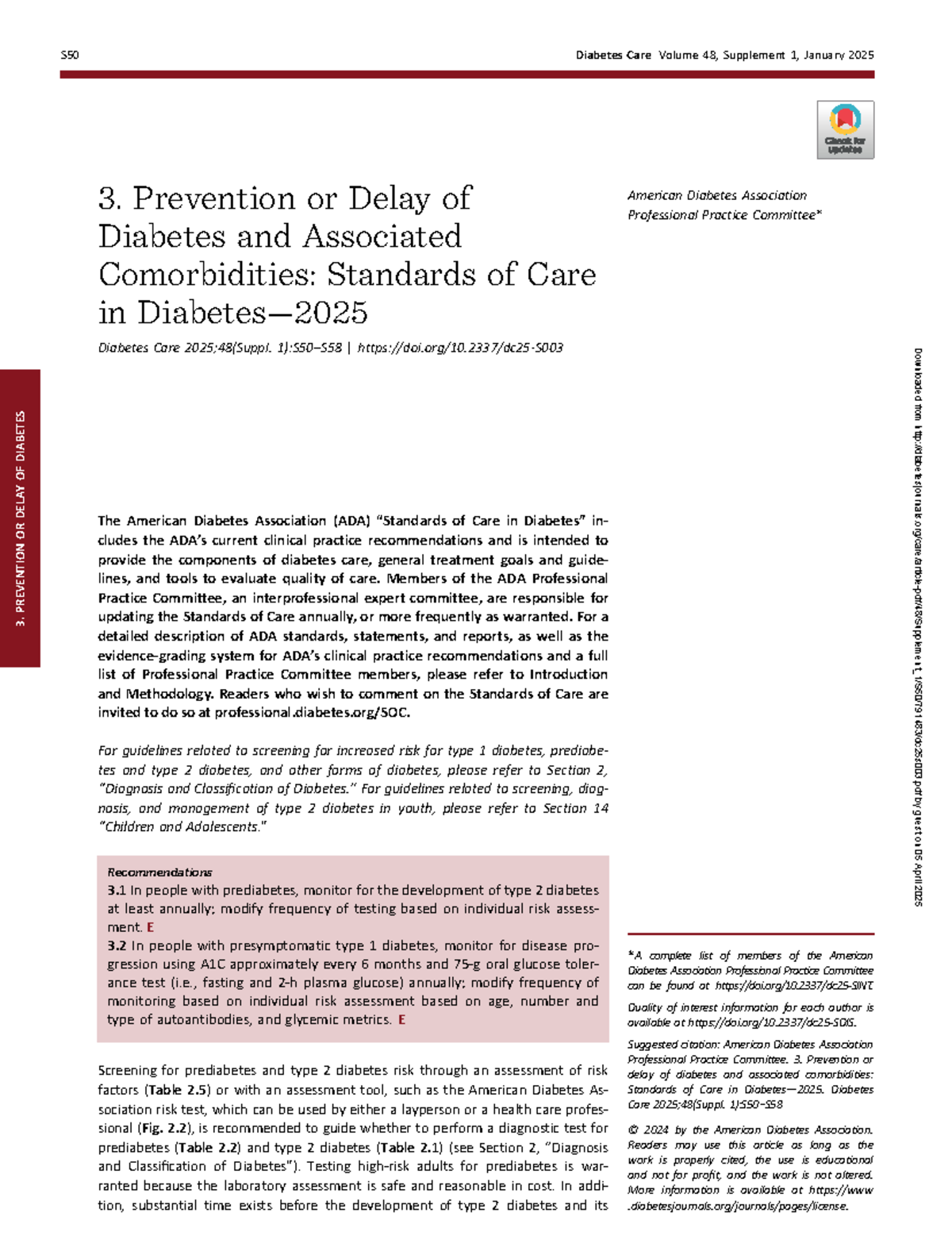 ADA 3 - ultima guía de diabetes 2025 - 3. Prevention or Delay of ...