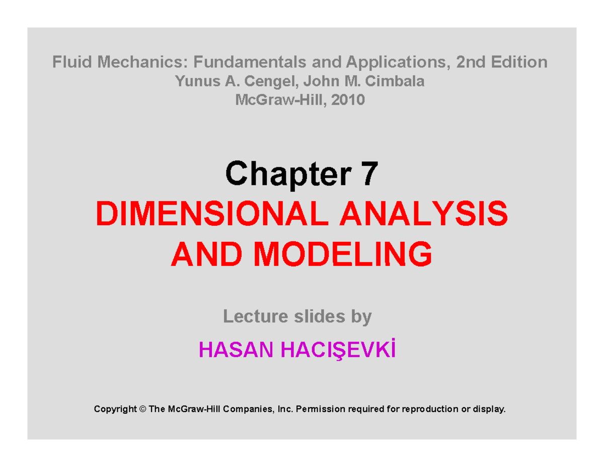 Chapter 7: Dimensional Analysis and Modeling - Fluid Mechanics (ENGR ...