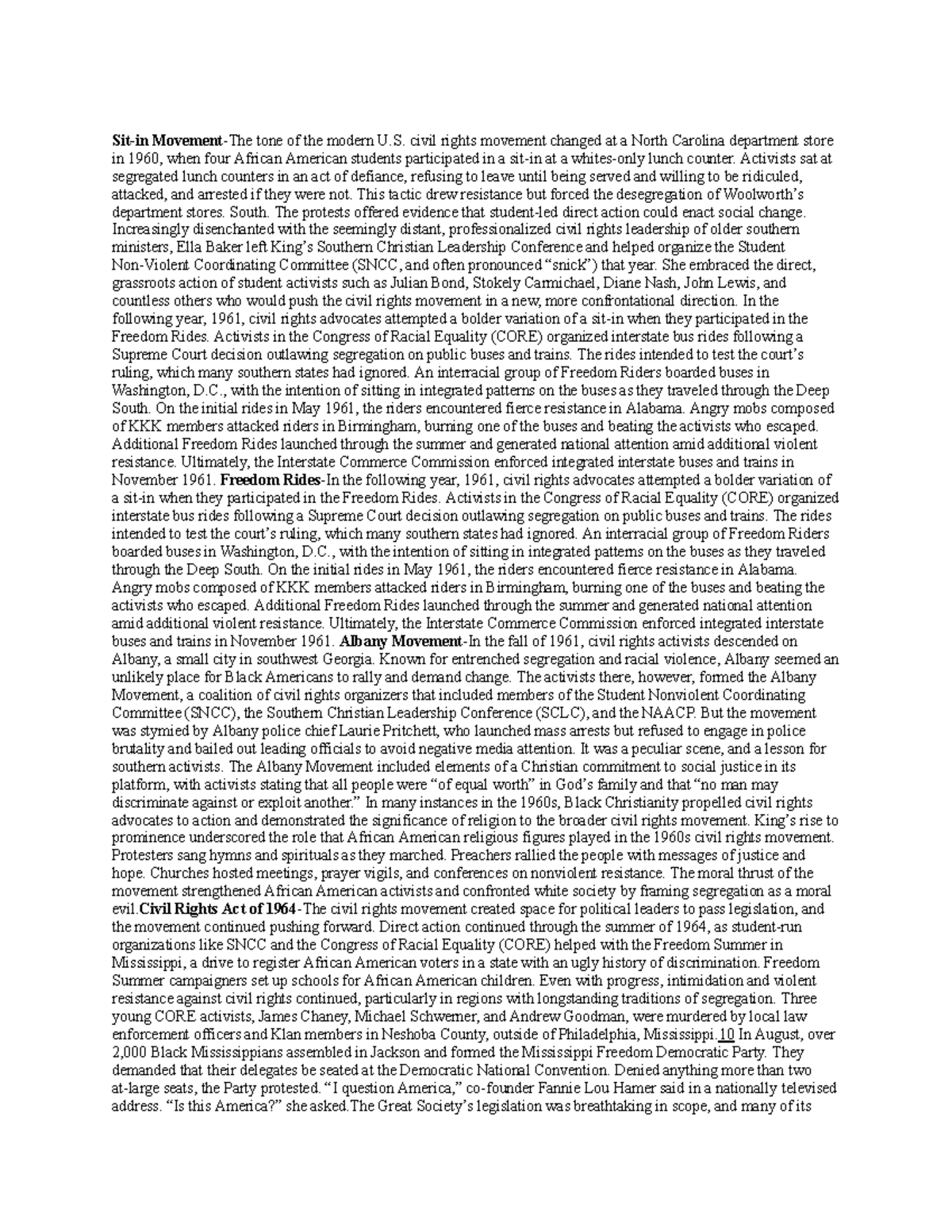 History Final: Key Civil Rights Events in the U.S. during the 1960s-70s ...