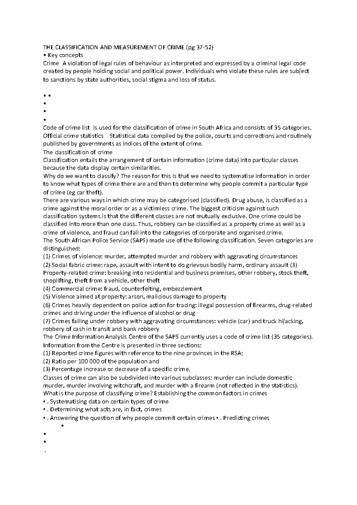 Crime Classification and Measurement Overview (pg 37-52) - Studocu