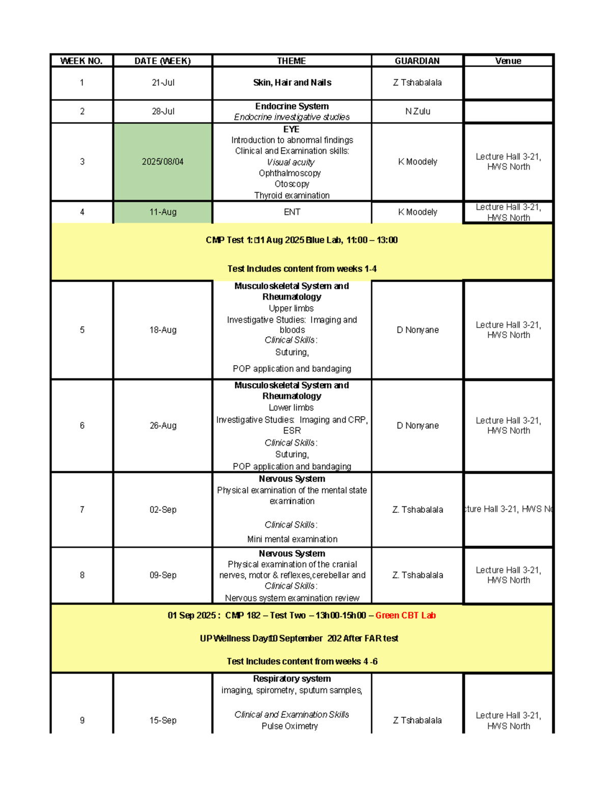 CMP182 Timetable 2025: Weekly Themes & Test Schedule - Studocu
