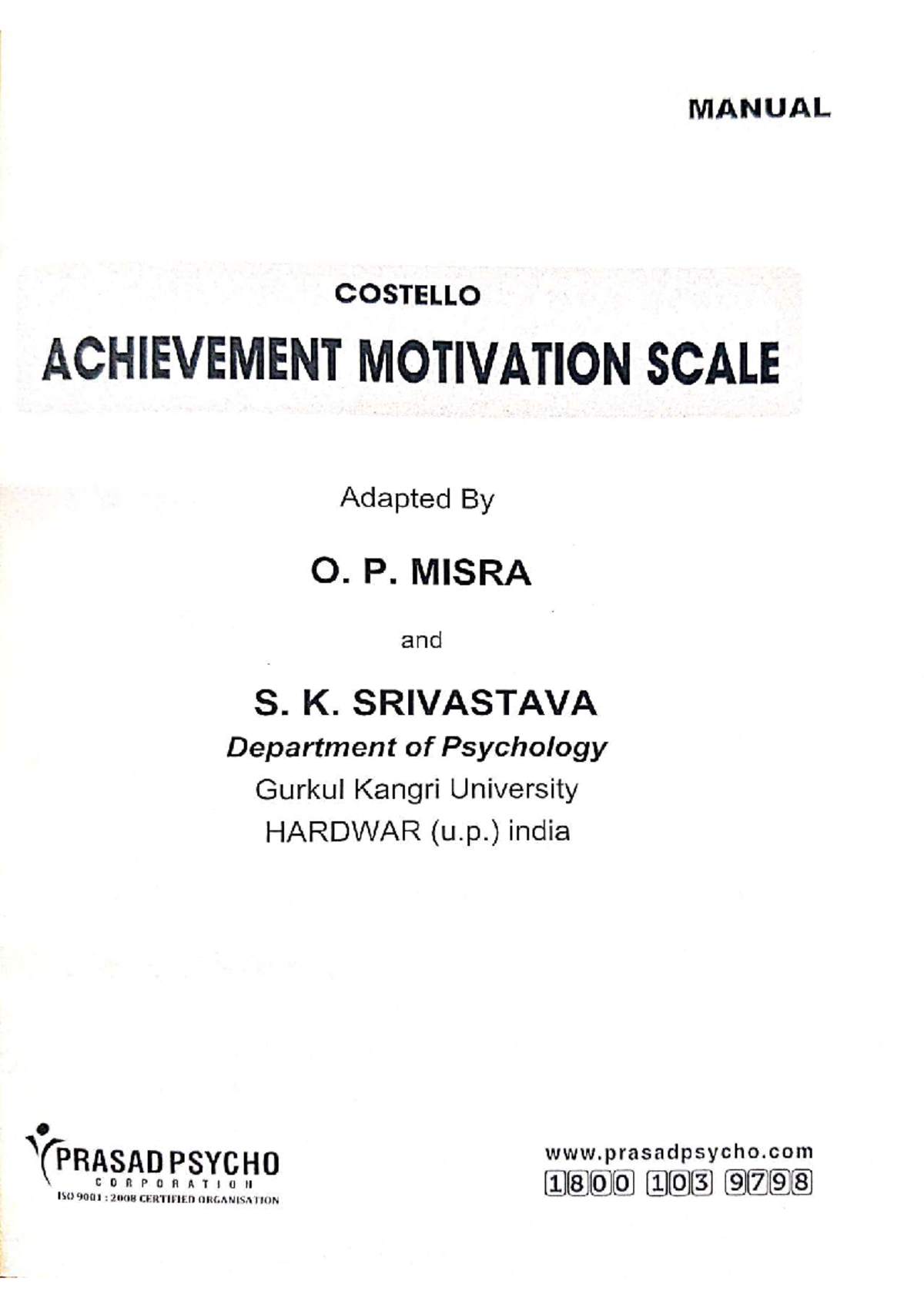 Costello achievement motivation scale: Adaptation and validity study ...