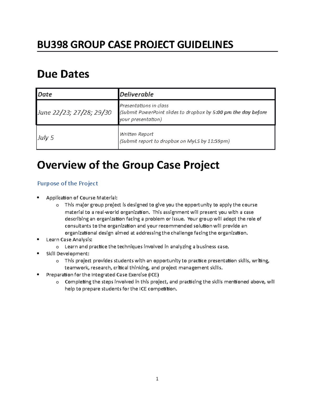 BU398 Group Case Project Guidelines and Evaluation Criteria - Studocu