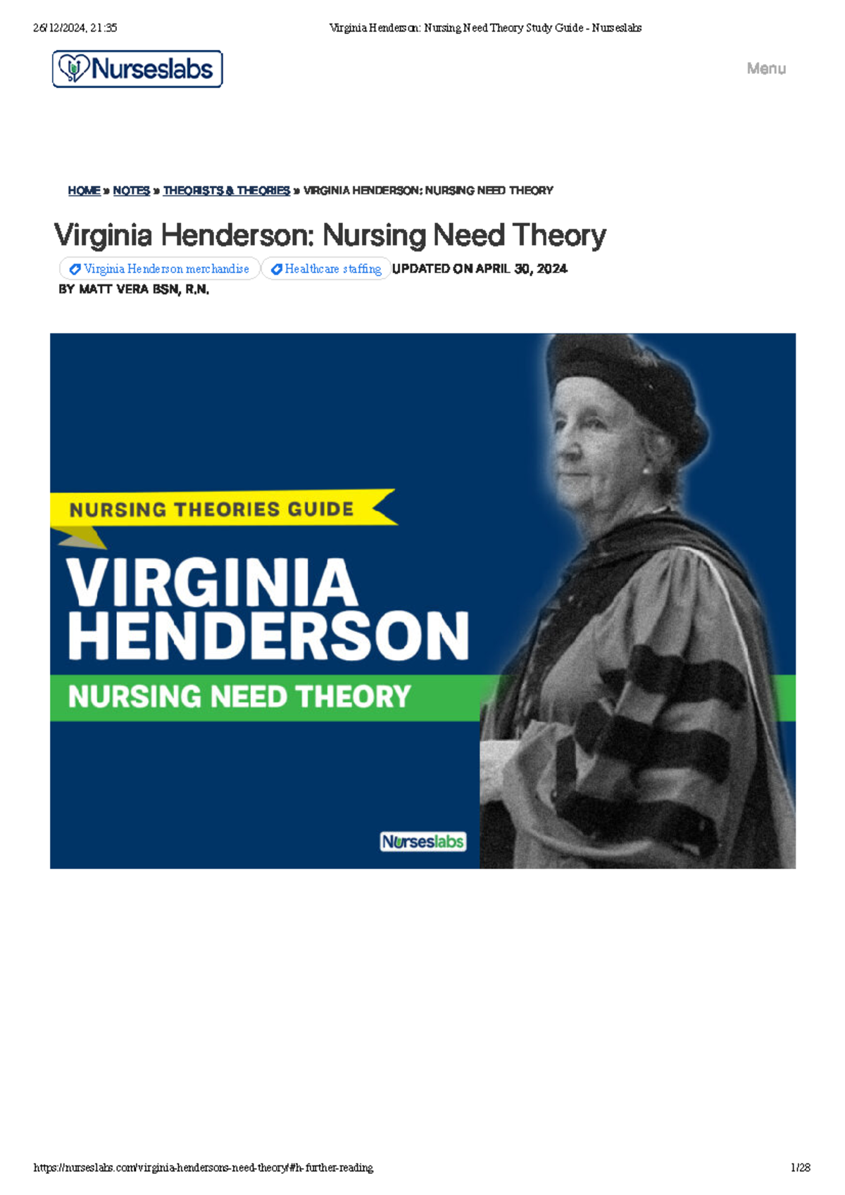 Virginia Henderson Biography And Works Nurseslabs Nursing Theories